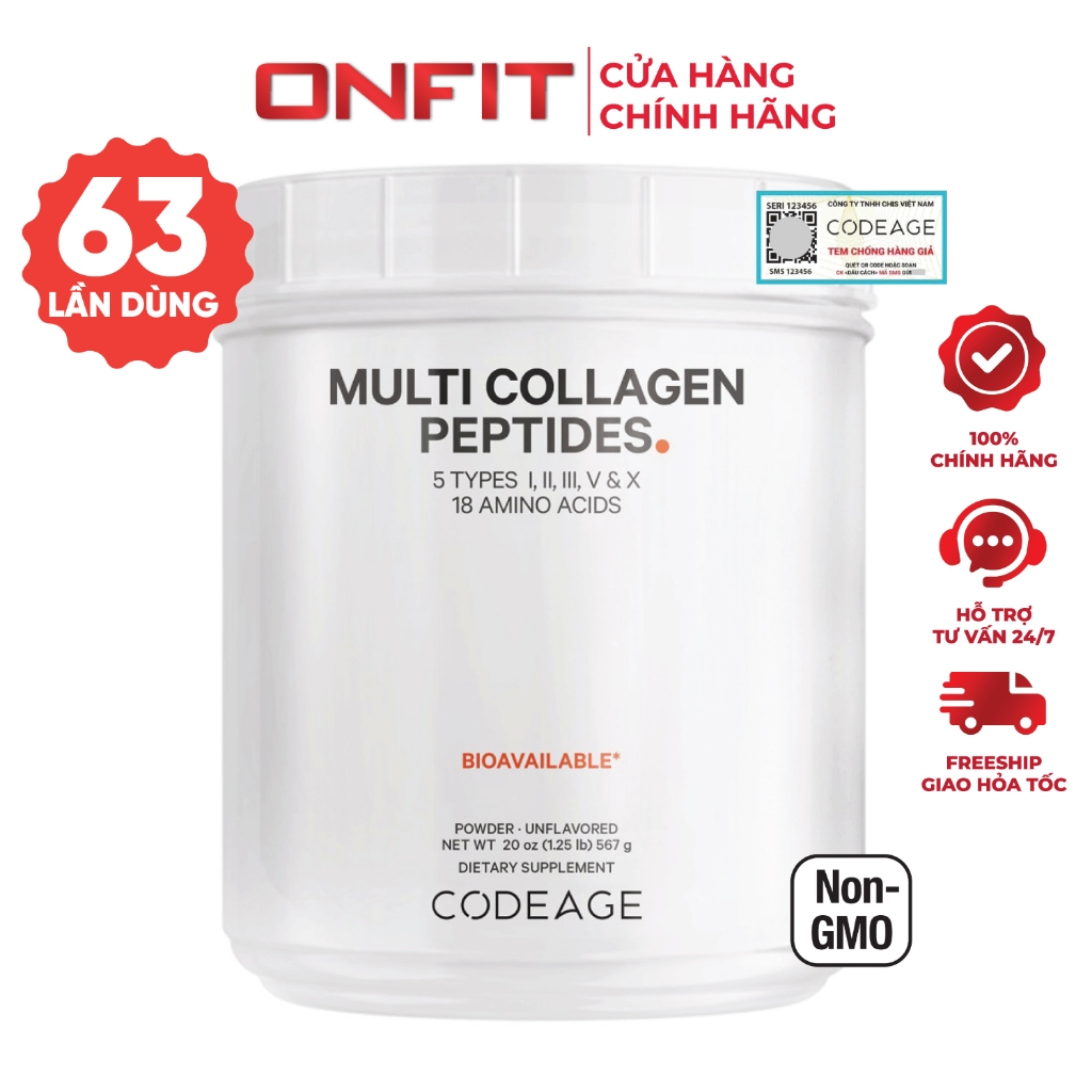 Codeage Multi Collagen Peptides Powder (567g) Collagen Supplement 5 ...