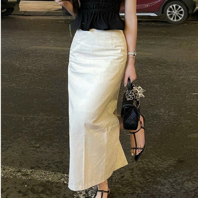 Kimee Linen High Quality Linen A-Line Long Skirt Summer SS2025 Wear to Work and Going Out 88CM ...