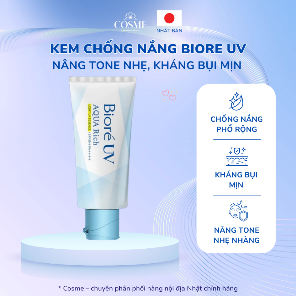 Biore UV Aqua Rich Light Up Essence Sunscreen SPF50+/PA++++ Skin Tone ...
