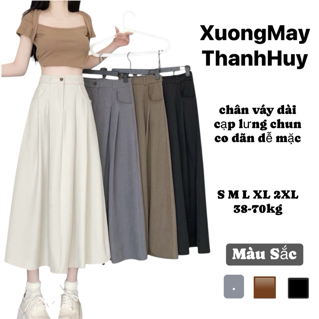 BigSize Long Flared Skirt with Elastic Waist at the Back, Women's Long ...