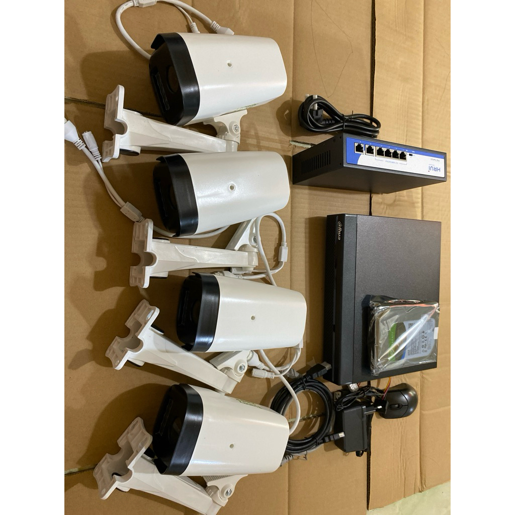 DAHUA Full set of 4 color 3MP POE IP cameras with mic, 50m range (Dakin ...