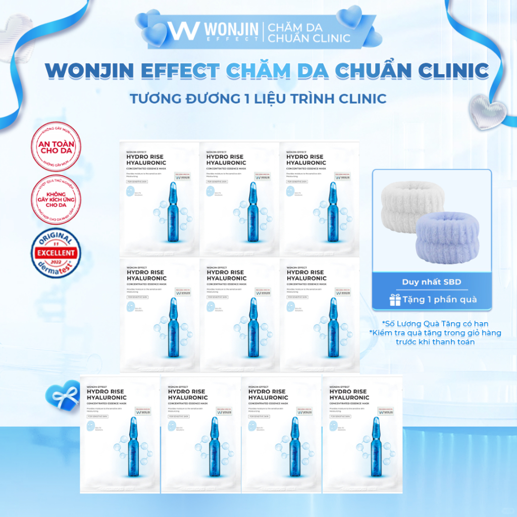 [15.8- Free Wristband] COMBO of 10 Wonjin Effect Hydro Rise Hyaluronic Concentrated Essence Mas ...