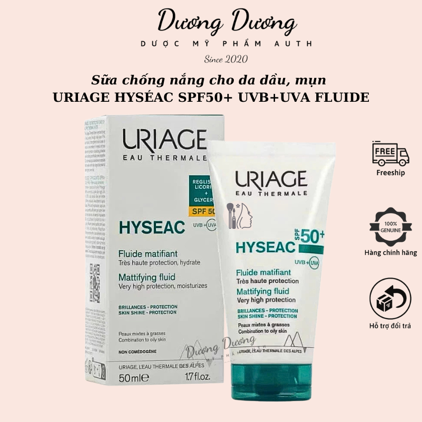Sunscreen milk for oily and acne-prone skin URIAGE HYSÉAC SPF50+ UVB+UVA FLUIDE 50ml | Shopee ...