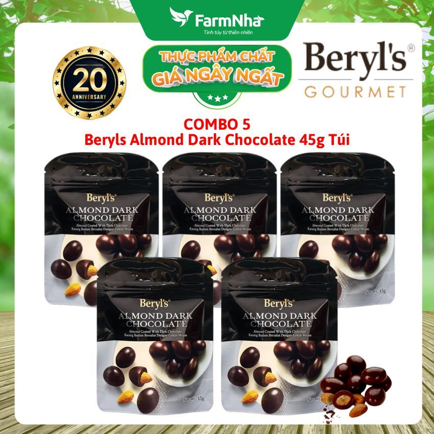(Combo of 5) Beryls Almond Dark Chocolate 45g - Perfect for Chocolate ...