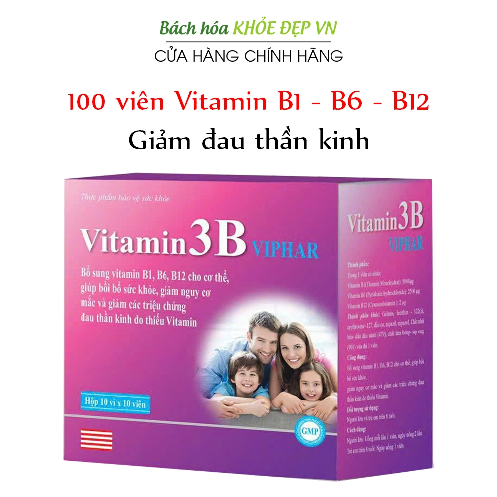 Vitamin 3B Viphar supplements Vitamin B1 B6 B12 to support nerve pain relief - Box of 100 ...