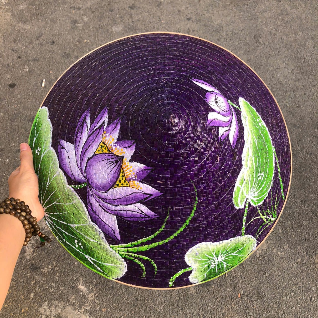 Almond grass leaf hat painted with flowers in many patterns - Thick and ...