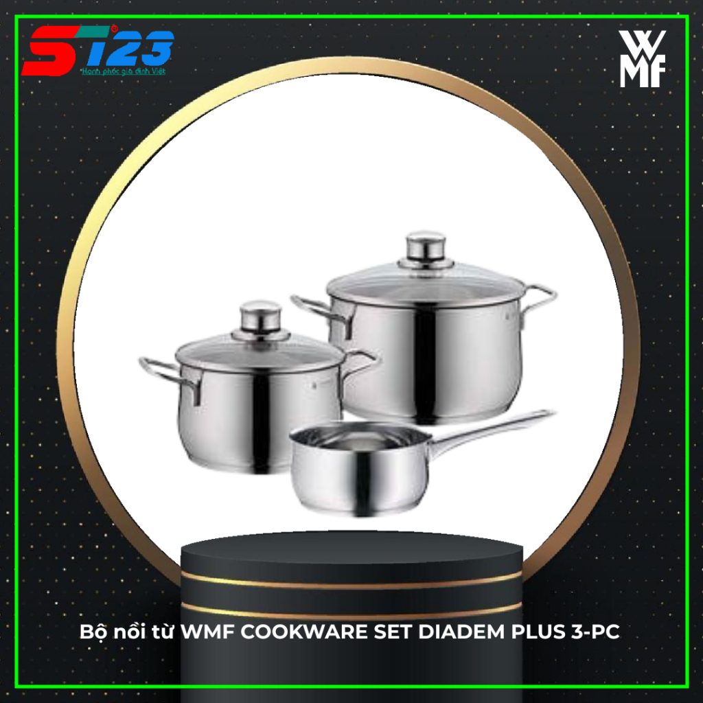 WMF Diadem Plus 3‐PC Pot Set – 18/10 Stainless Steel, TransTherm Bottom ...