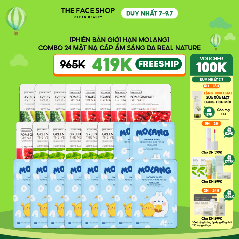 [ONLY 7-9.7] THE FACE SHOP Mask Combo ( Molang Version + Real Nature ...