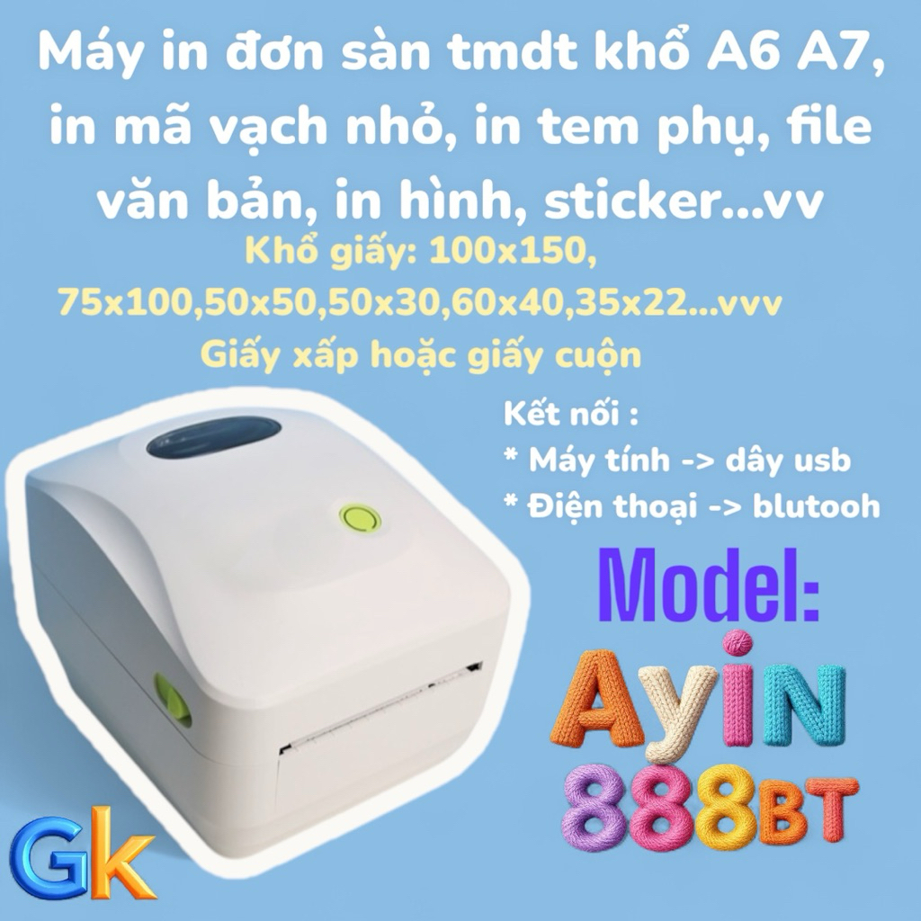 AYIN 888BT Usb+ Bluetooth Thermal Printer, A6, A7 Size E-commerce ...