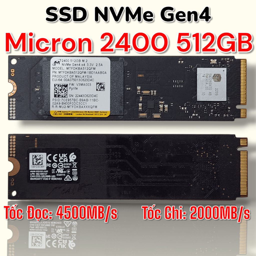 NVMe Micron 2400 512GB - Gen4 - Floor - Likenew - sk 100% - SSD M2 500 ...