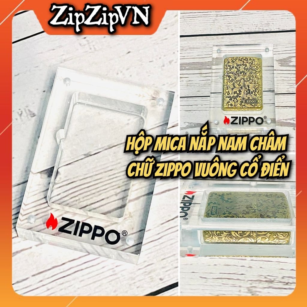 Transparent mica box with classic square Zippo magnetic lid | Shopee ...