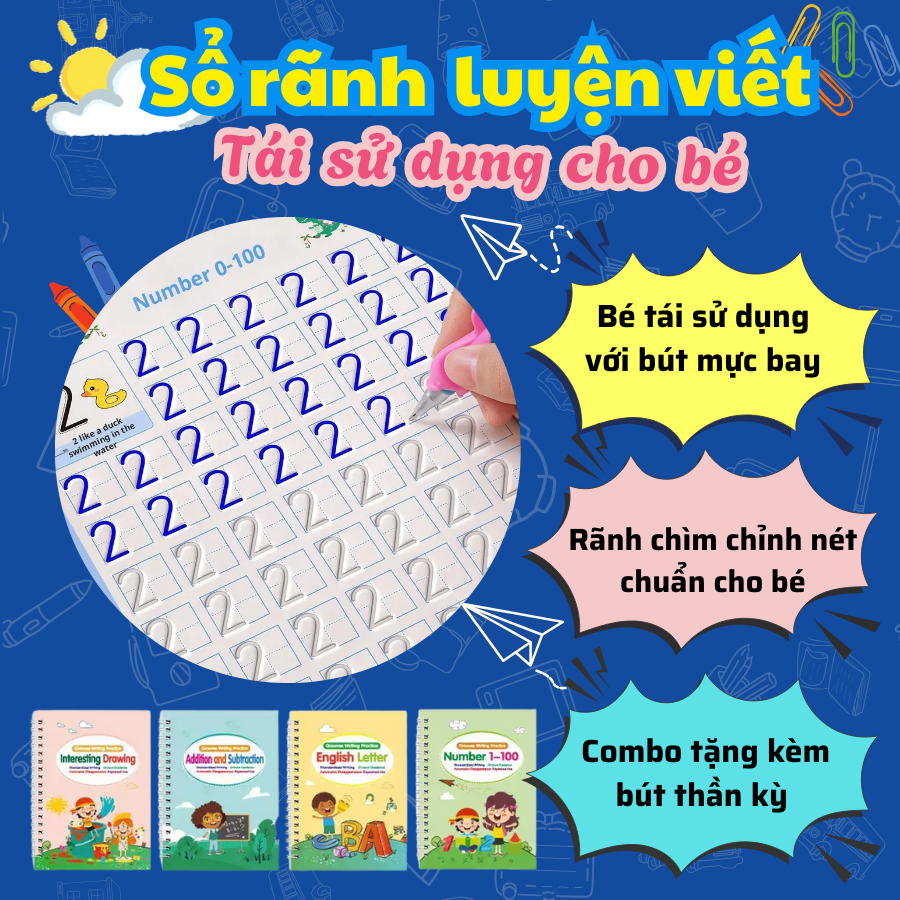 (Free pen and nib included) Self-Erasing Writing Notebook for Children ...