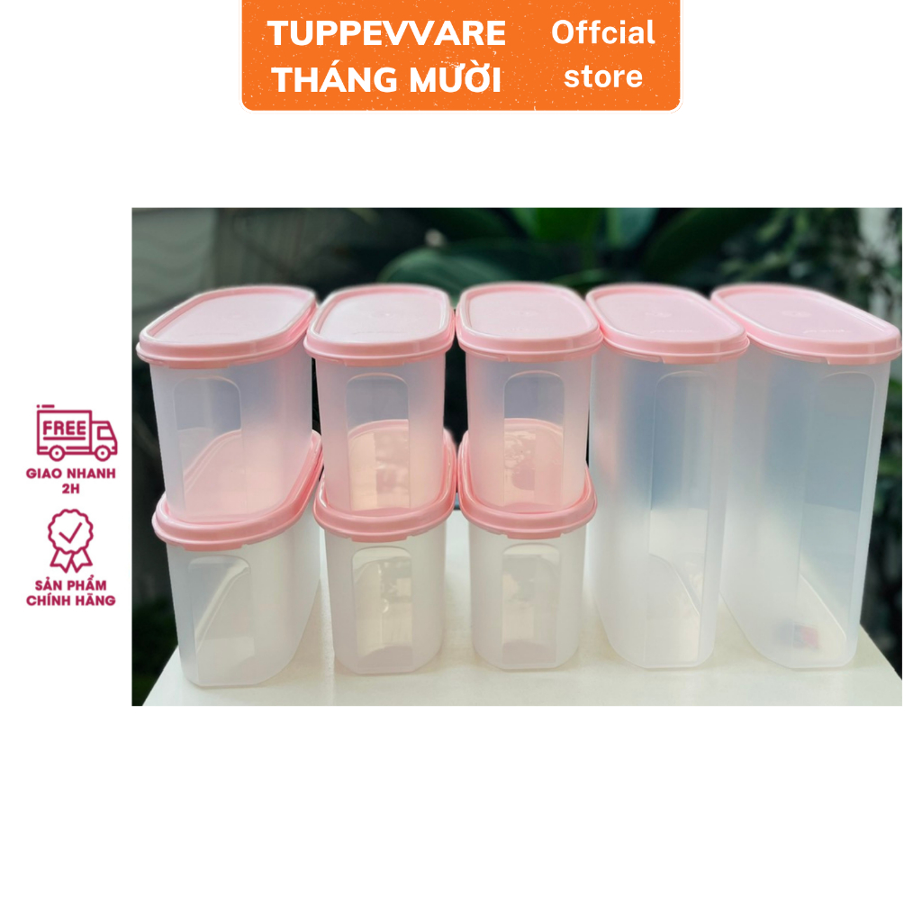 Set of 08 Modular Mates kitchen shelf boxes with pink lid Tupperware ...