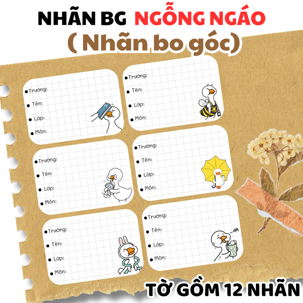 Smooth label with rounded corners of gooses (Sheet includes 12 labels ...