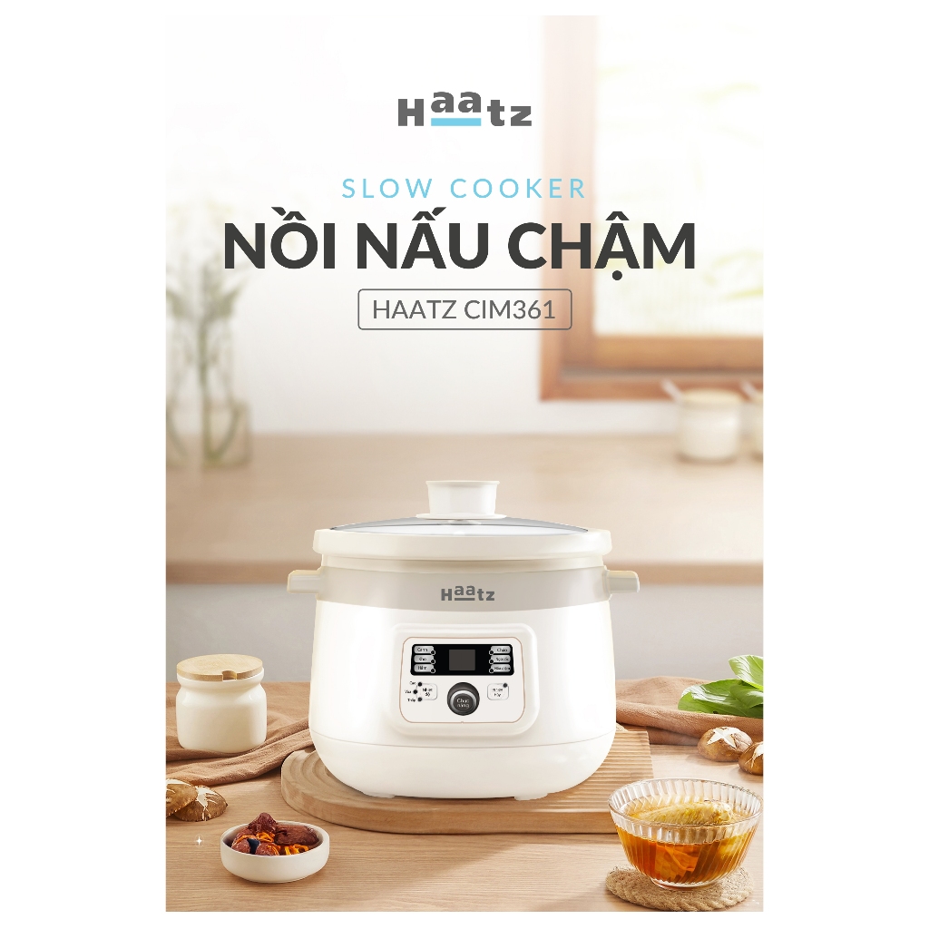 Haatz CIM361 ceramic slow cooker, 3L capacity, bird's nest pot, water ...