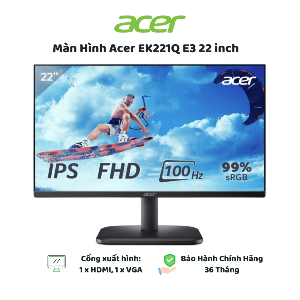 Acer EK221Q E3 Monitor 22 inch IPS Full HD 100Hz 1ms – FreeSync, Thin ...