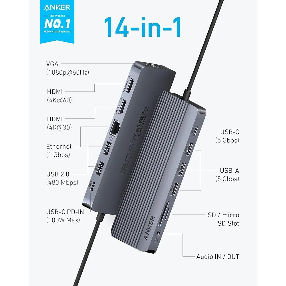 Anker Hub 14 in 1 A8389 Multiple connections (like new Nobox 98% ...