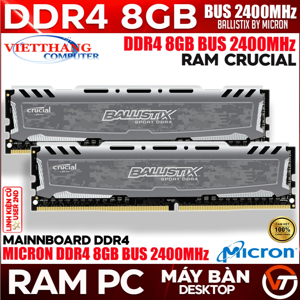 Used Crucial Micron Computer Ram 8GB DDR4 2400Mhz Ballistix Gray ...