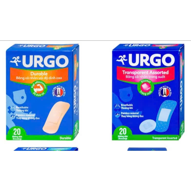 Box of 102 Urgo Durable high-adhesive cloth bandages protect wounds and ...