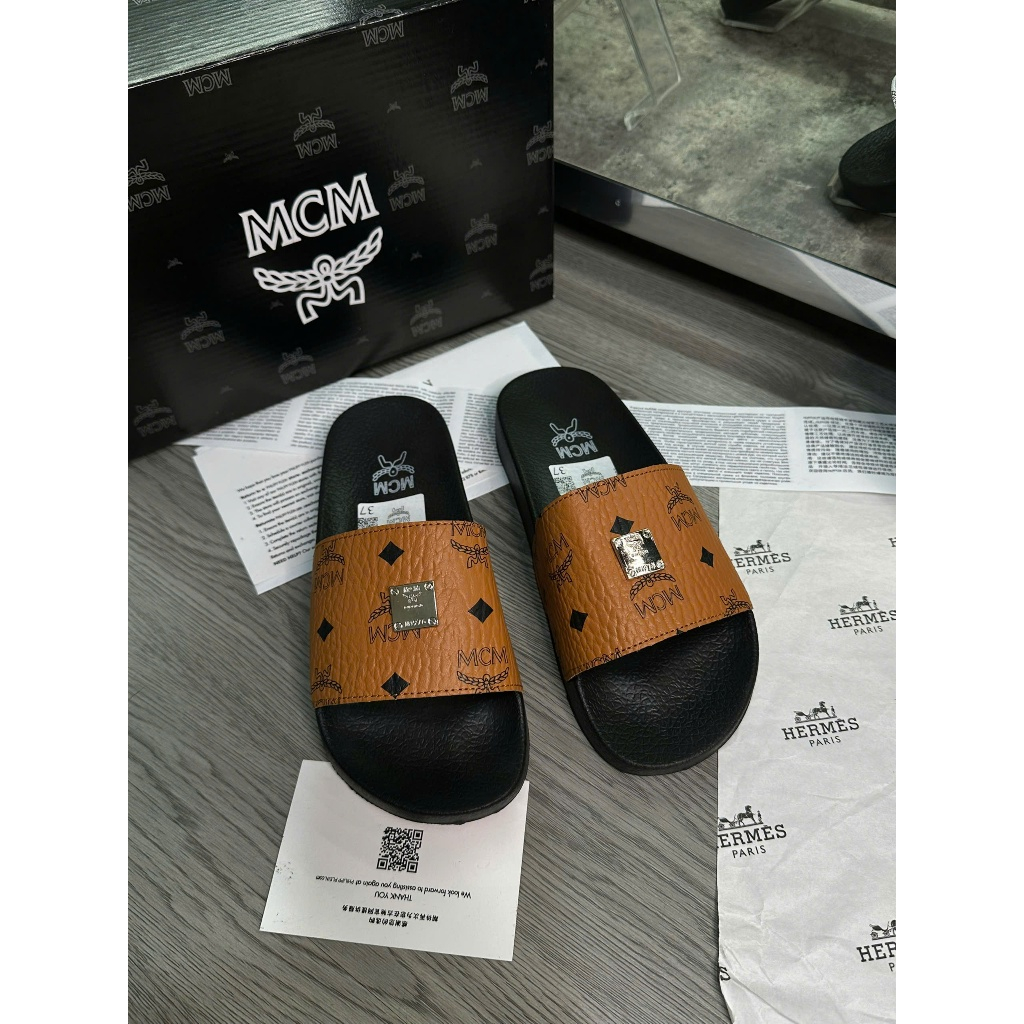 MCM Men's and Women's Sandals White Cross Straps with Metal Logo Tag ...