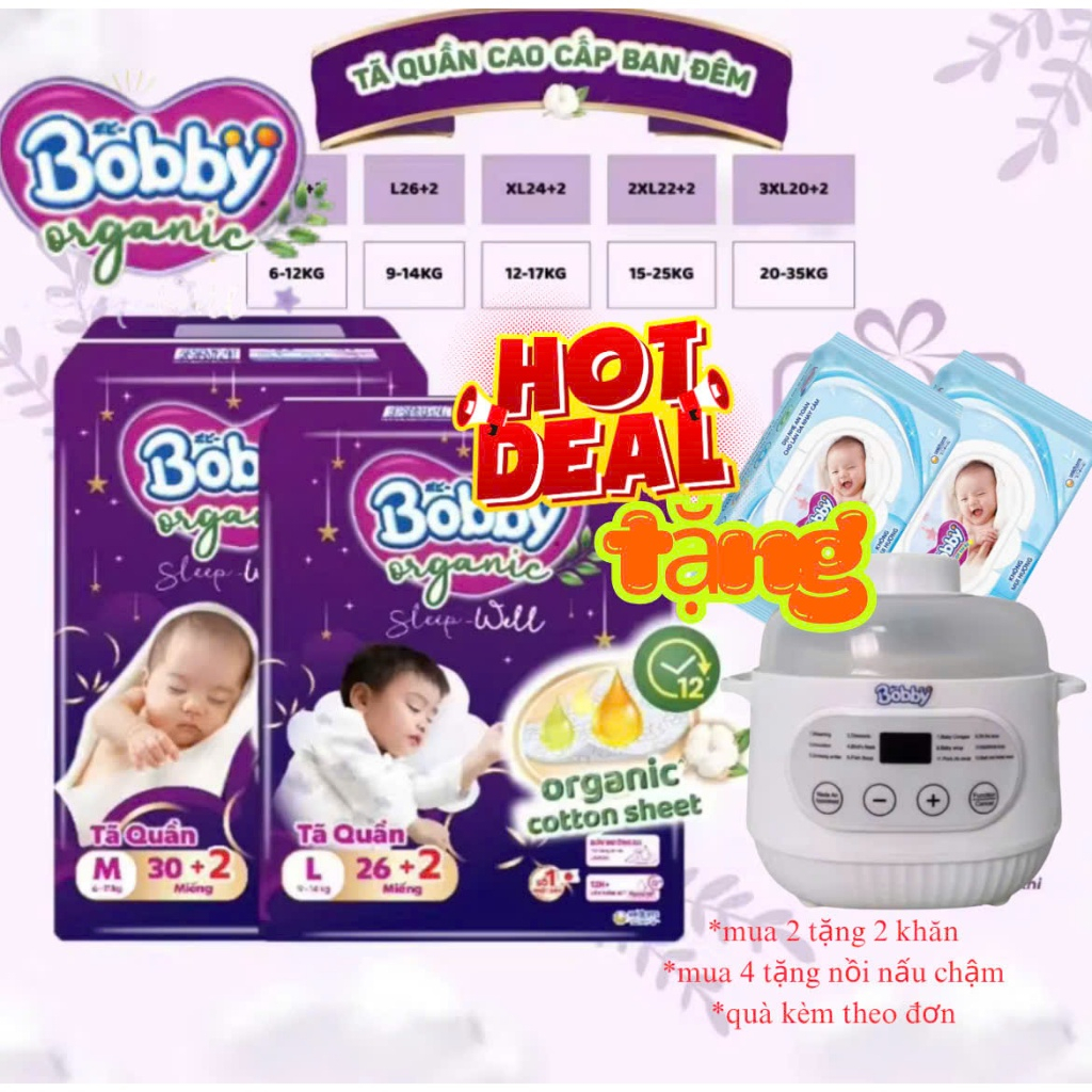 Combo of 2 bags of Bobby Organic Sleepwell diapers of all sizes ...