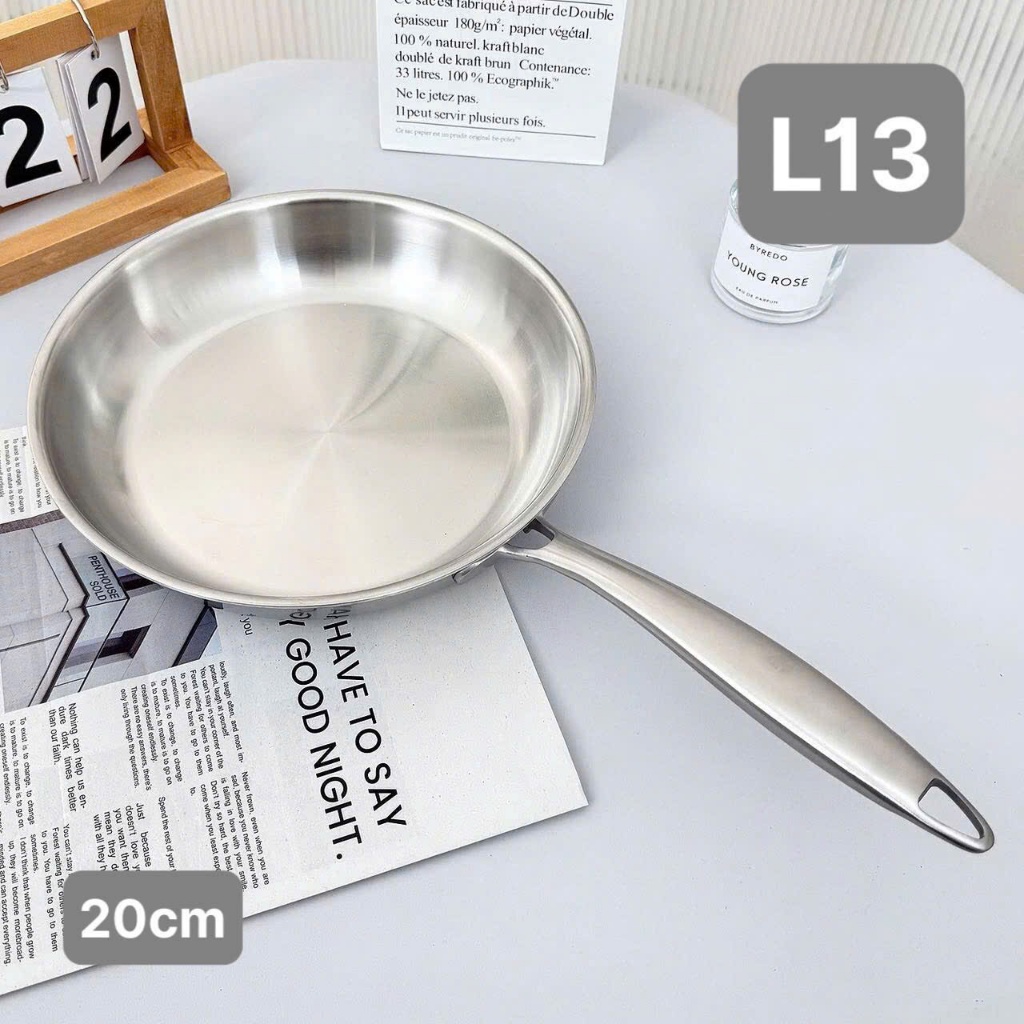 Lunkai Shallow 18/10 Stainless Steel Pan, 3-Layer Solid Cast Size 20cm ...
