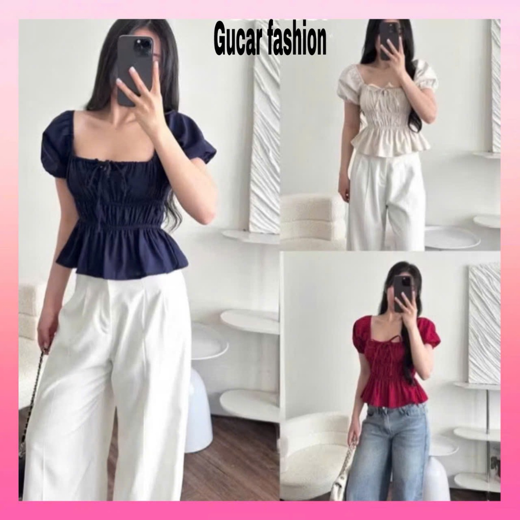 Lovely linen babydoll shirt with puffed sleeves, princess style, bow ...