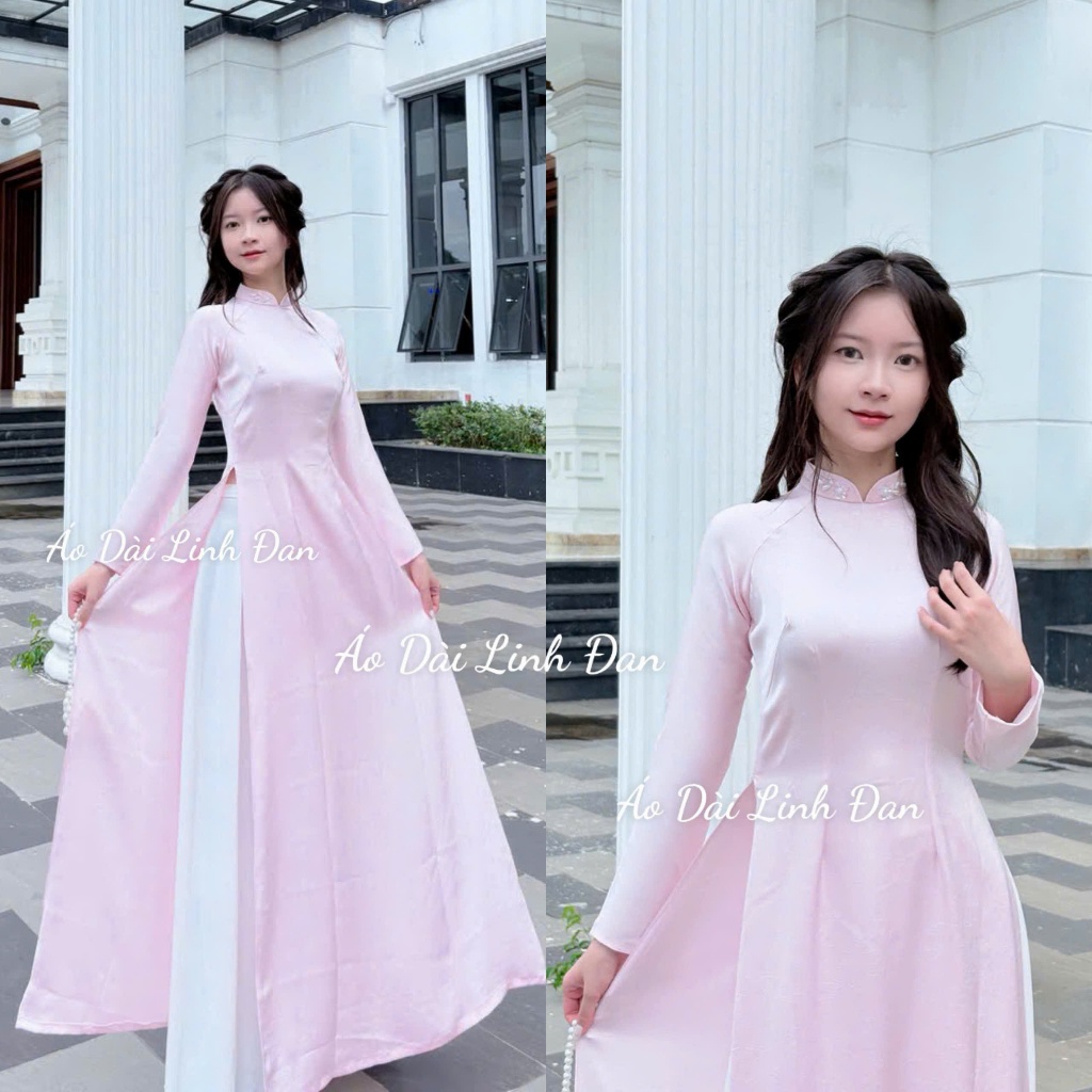 High-quality pink Dutch silk ao dai with youthful jade flowers - Linh ...