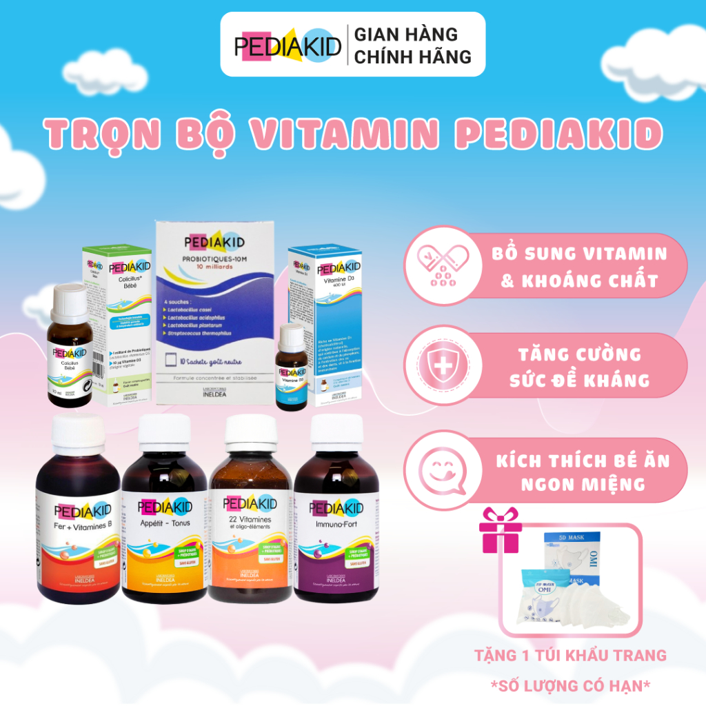 Complete set of Pediakid Vitamin D3, 22 Vitamins, Appetit Tonus, Immuno ...