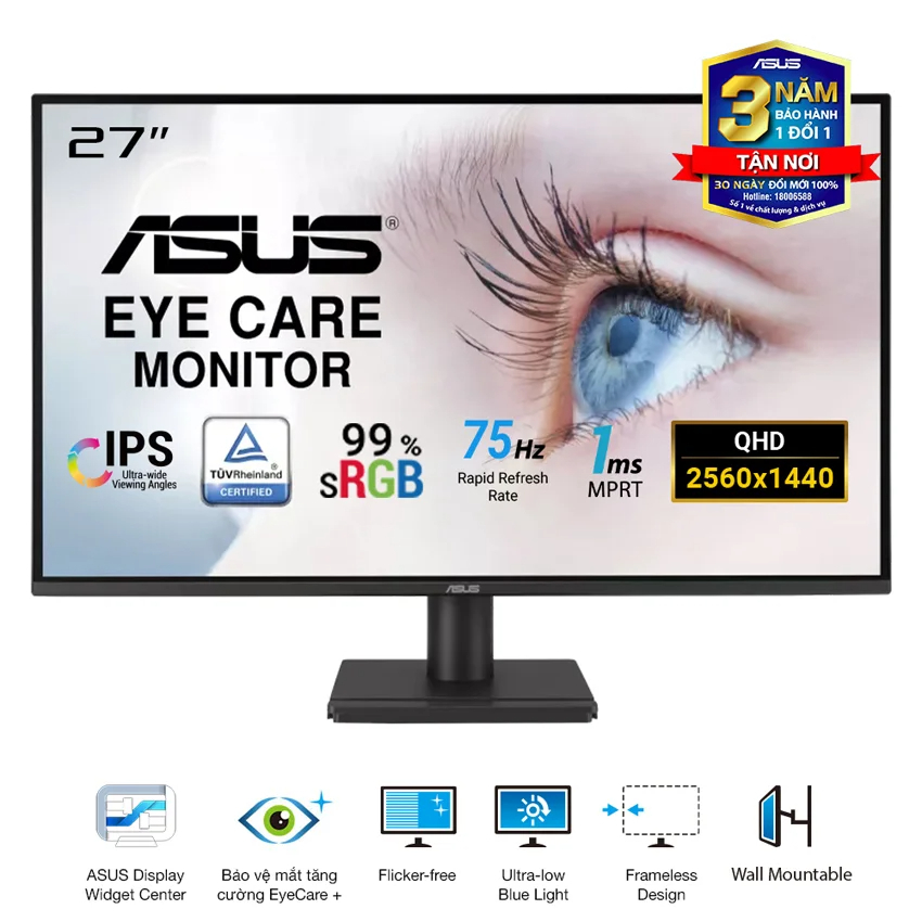 Asus VA27AQ monitor (27 inch/QHD/IPS/75Hz/1ms/speaker) - | Shopee Malaysia