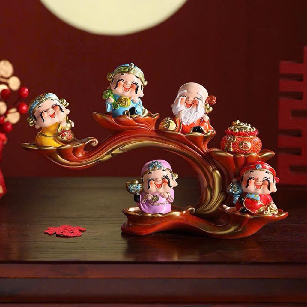 Set of 5 statues of the five blessings of the god of wealth as desired ...