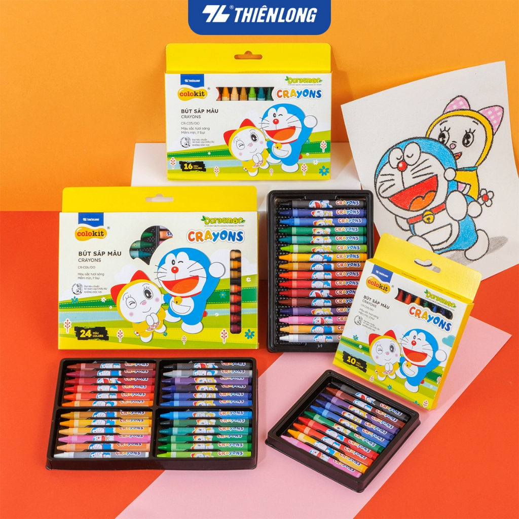 Thien Long Colokit Doraemon Crayons 12/16/24 bright colors, smooth wax ...