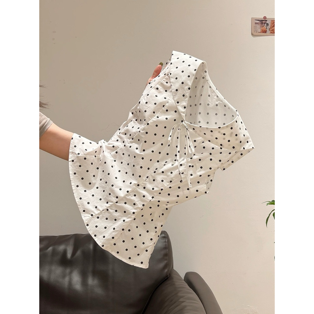 Sailor collar polka dot shirt | Shopee Malaysia