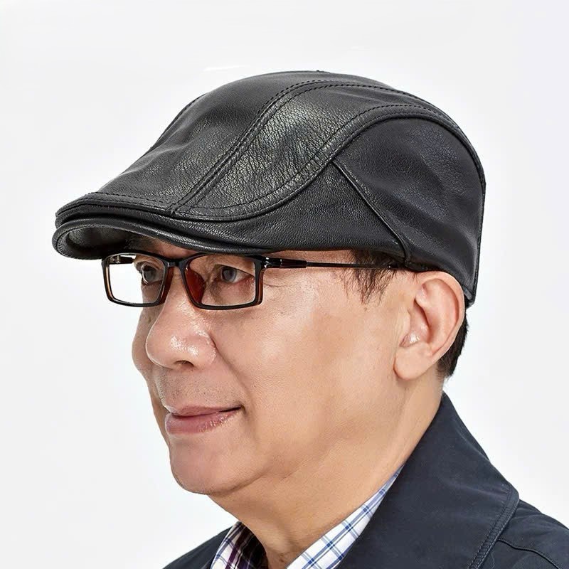 Middle-aged men's beret, duckbill beret made of high quality PU leather ...