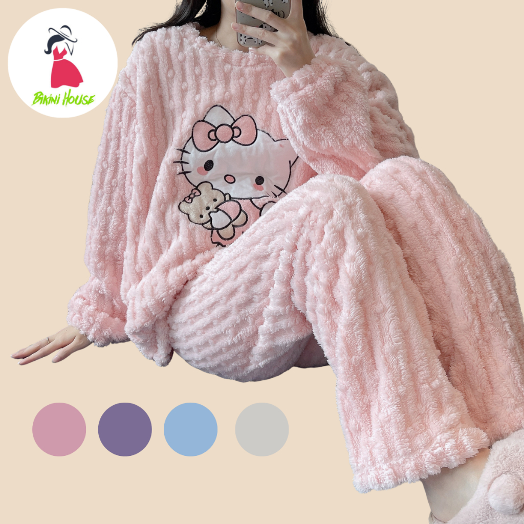 Freesize Cotton Pajamas Set for Women Super Warm Cute Fluffy Wool with ...