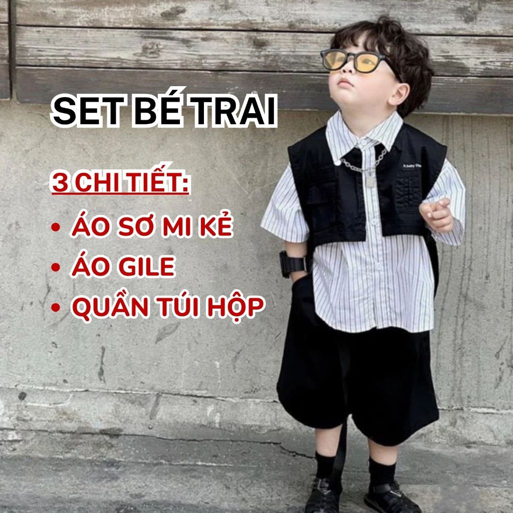 3-piece Boy's Plaid Shirt Set with Gile and Khaki Pants Box Bag Set for ...