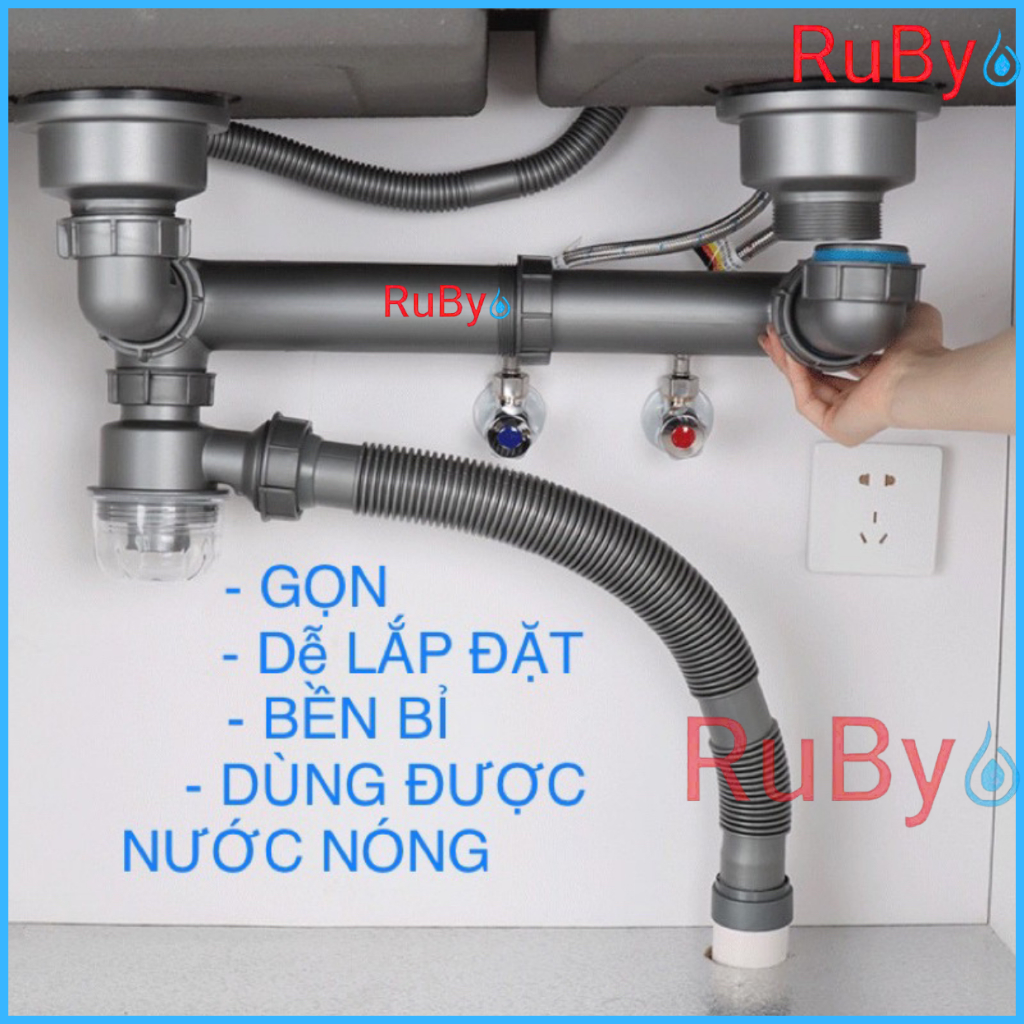 Double sink siphon 110mm - 2-hole anti-odor sink drain set with ...