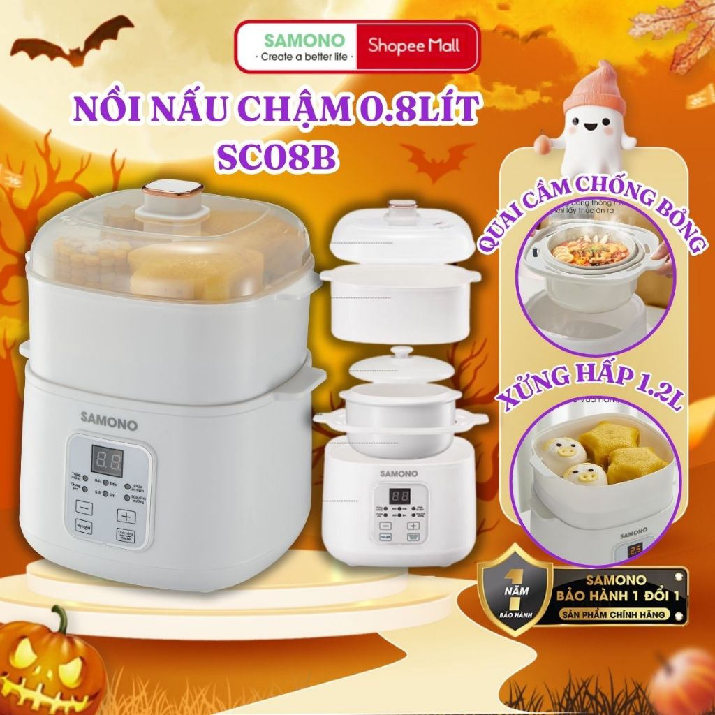 (NEW) Samono SW-SC08B 0.8L multi-function slow cooker, with steamer ...