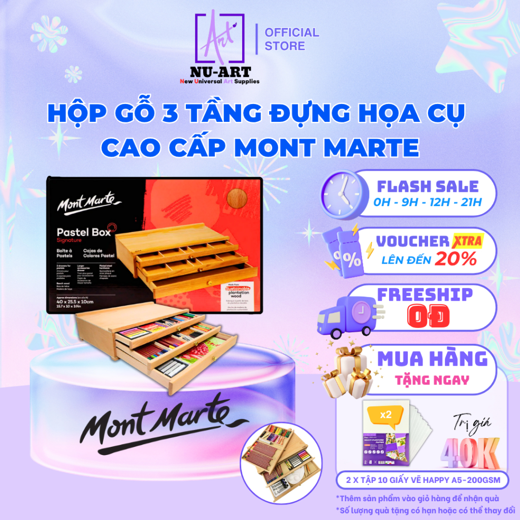 Mont Marte Premium 3-Tier Wooden Painting Tool Box – Neat, Luxurious ...