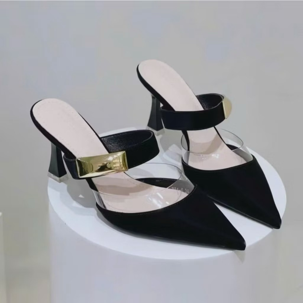 Nika mixed high heels with short gold bar buckle Big size 35-45 ...
