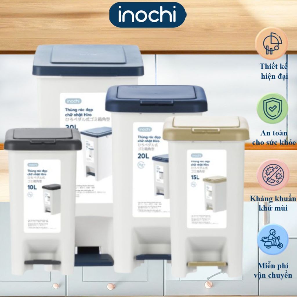 Inochi 20L pedal trash can (with inside), with lid, rectangular shape ...