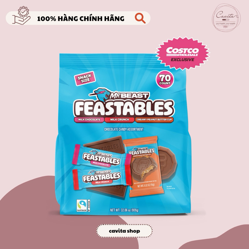 Mr Beast Feastables chocolate, 909gram bag, 70 mini bars | Shopee Malaysia