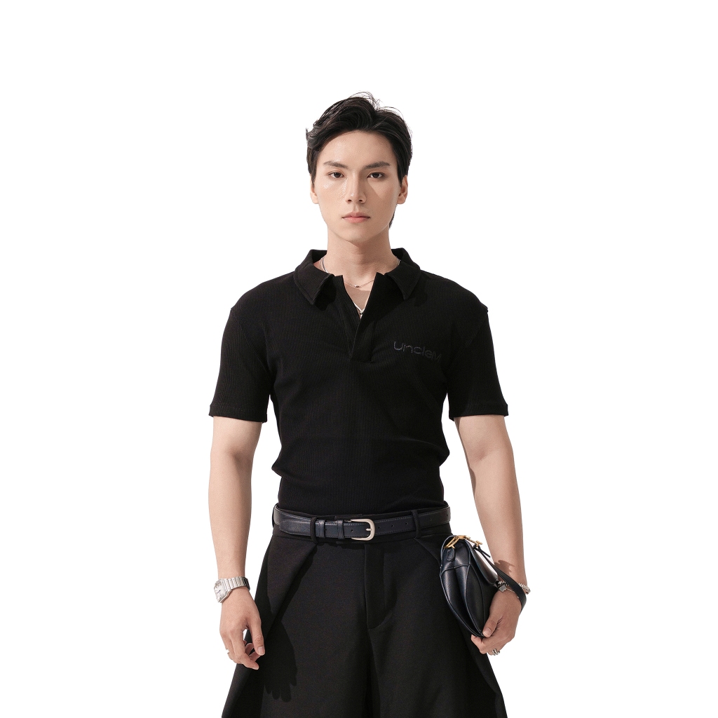 Uncle M cotton ribbed knit v-neck slim polo shirt for men and women ...