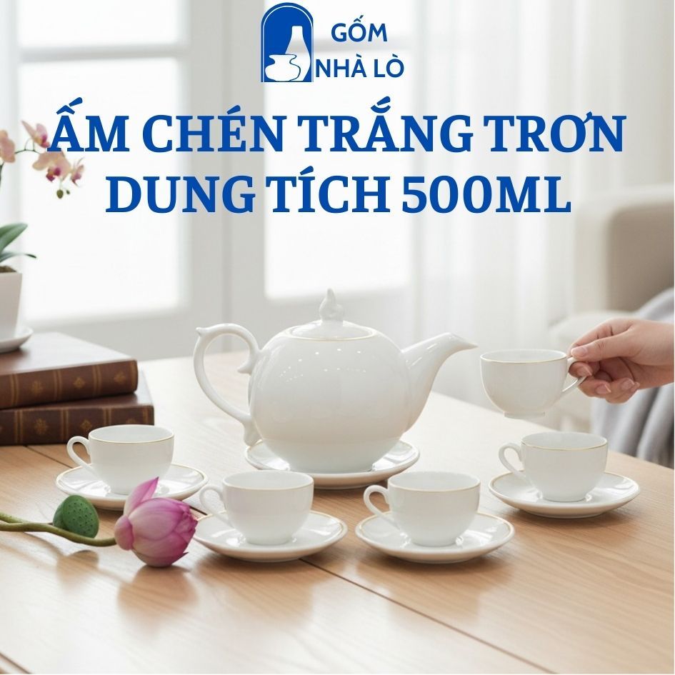 Bat Trang Ceramic Plain White Teapot, 500ml Capacity Kettle, High ...