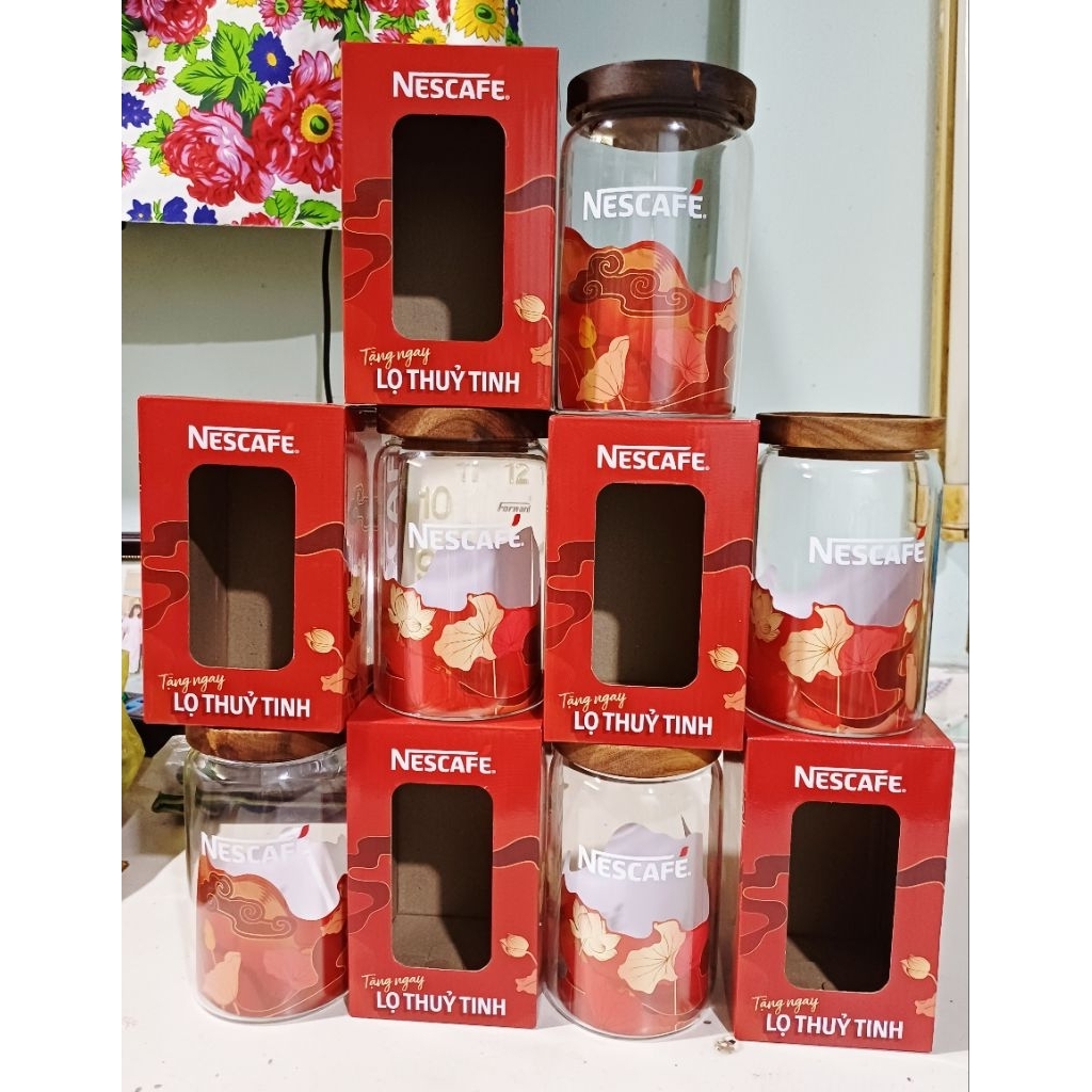 Set of 5 glass jars with wooden lids 750ml 2025 (NESCAFE gift) | Shopee ...
