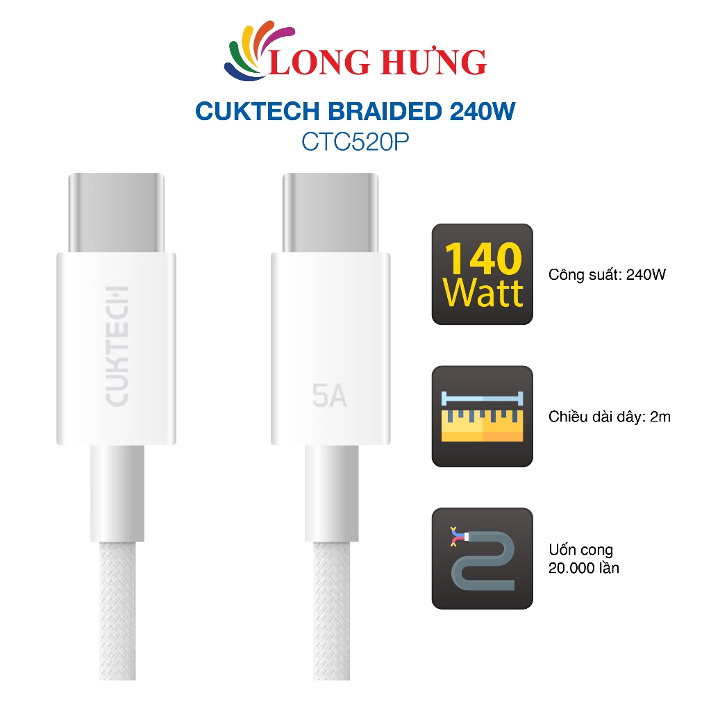 Cuktech Braided 240W USB Type-C to Type-C Cable CTC520P - Genuine ...