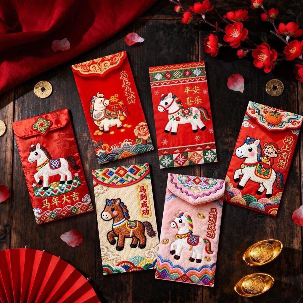 Set of 30 CNY Red Envelopes with outstanding horse prints for Tet 2026 ...