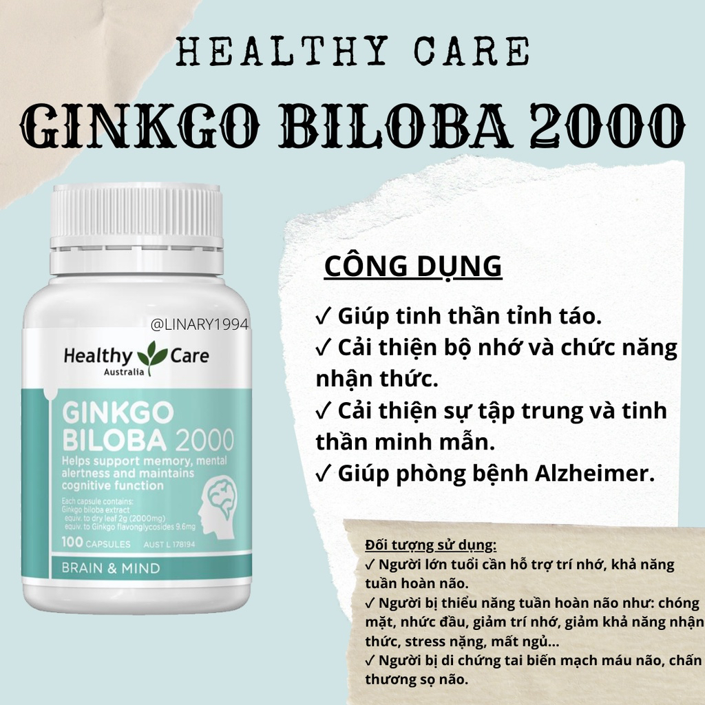 Australian Healthy Care Ginkgo Biloba 2000 Brain Supplement 100 tablets ...