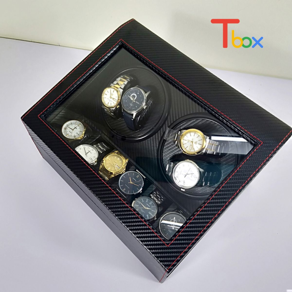 Tbox automatic rotating watch box, 4 rotating 6 display box for mechanical watches covered with ...