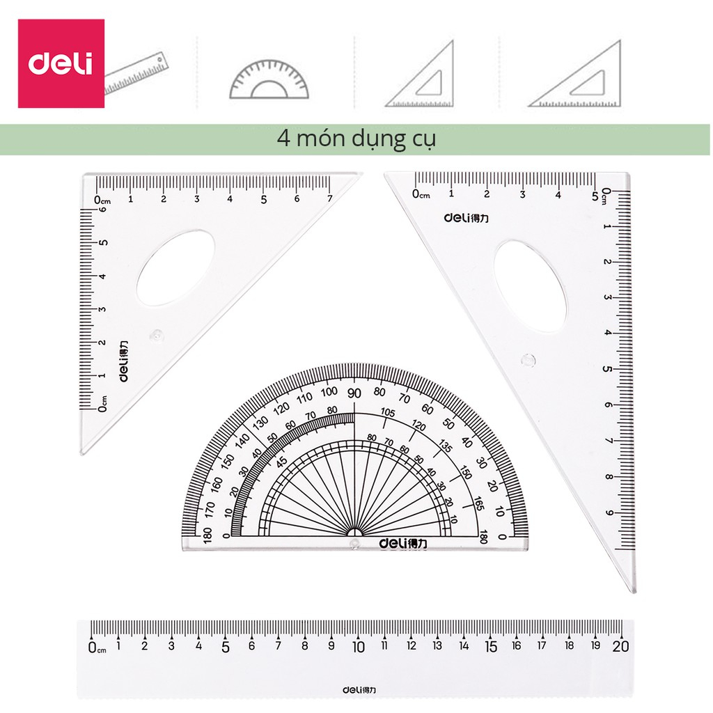 Ruler, protractor, eke Deli for students, 4-piece school tool set ...